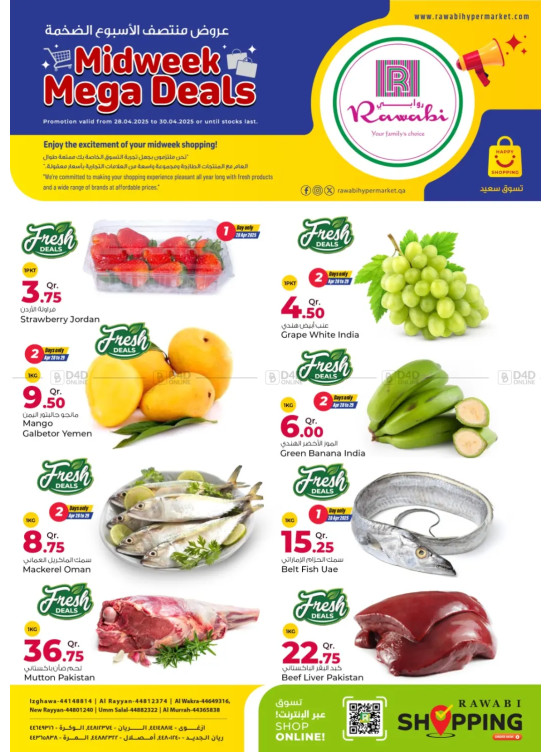 Midweek Mega Deals from Rawabi Market until 30th April - Rawabi Market Qatar Offers & Promotions