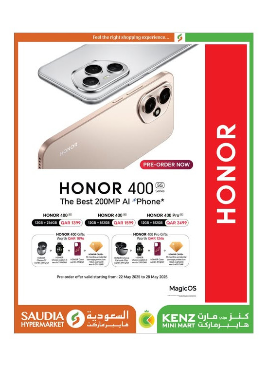 Pre-order - HONOR 400 5G from SAUDIA Group until 28th May - SAUDIA Group Qatar Offers & Promotions