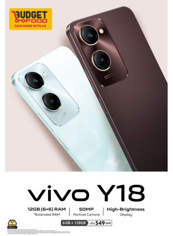New Arrival - Vivo Y18 from Budget Food until 31st May - Budget Food KSA Offers & Promotions