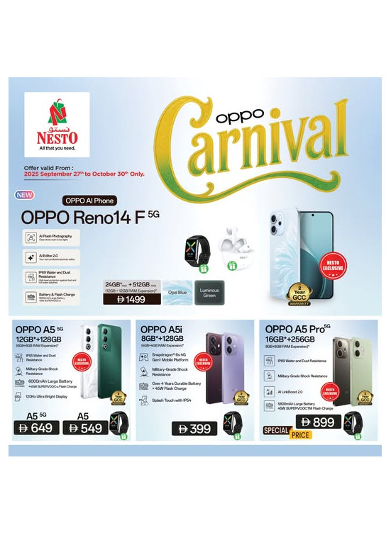 Oppo Carnival from Nesto until 30th September - Nesto UAE Offers ...