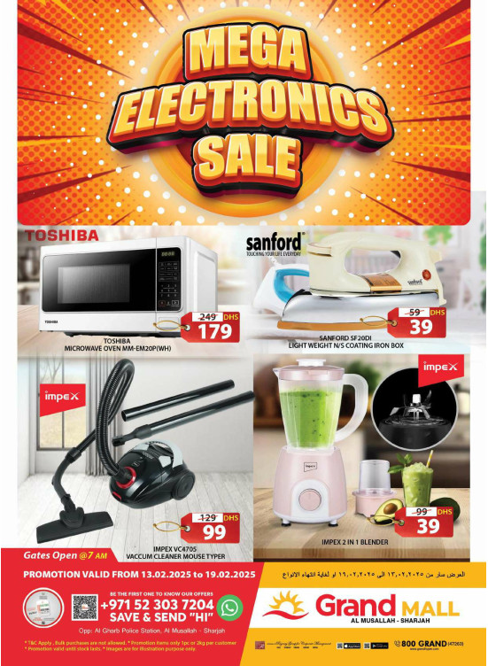 Mega Electronics Sale- Grand Mall Sharjah from Grand Hypermarket until 19th February - Grand ...