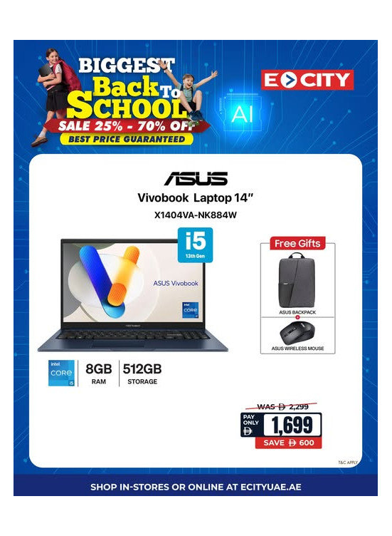 FREE ASUS Backpack & Mouse from ECity until 21st August - ECity UAE Offers & Promotions